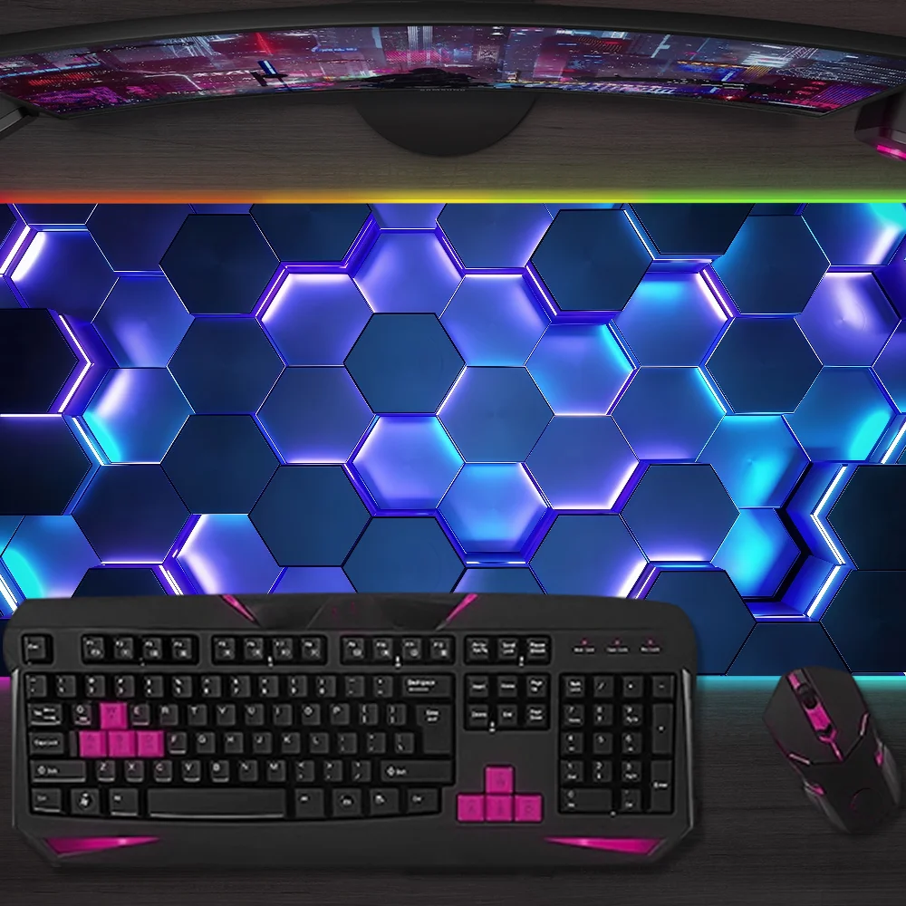 Gradient Hexagon Honeycomb Geometric Mouse Pad Gaming MousePad LED ...