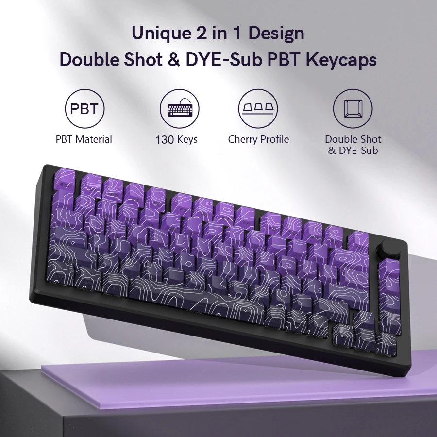 130 Key Cherry Profile Double Shot Dye Sub PBT Keycaps Purple ...