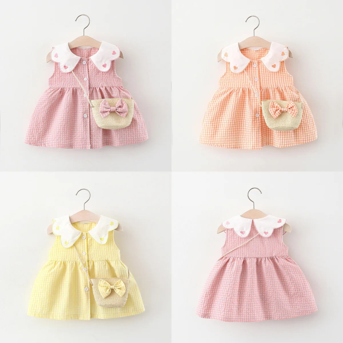 2Pcs-Set-Toddler-Girl-Plaid-Dresses-Love-Lapel-Sleeveless-Cotton-Baby ...