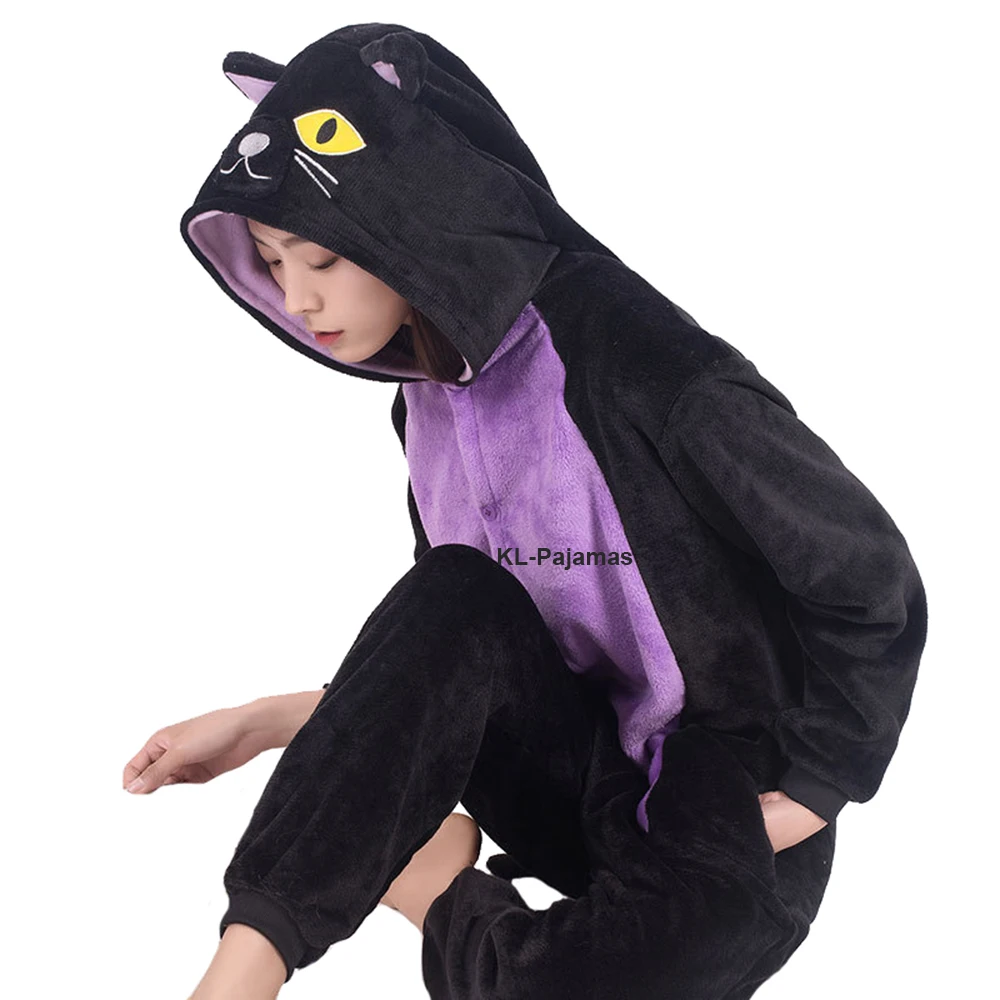 Halloween Animal Onesie Pajamas for Adults Black Cat Cosplay Costume ...