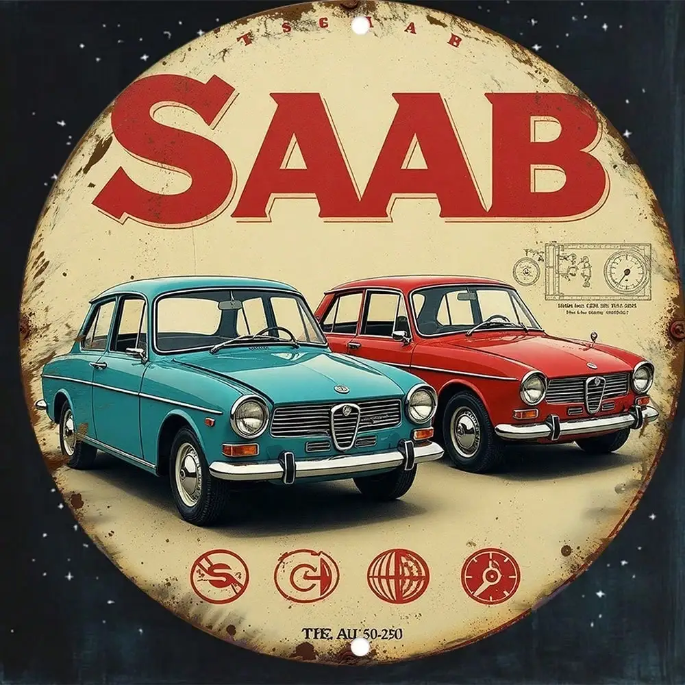 SAAB Retro Vintage Metal Sign - 8x8 Inch Rustic Car Wall Decor for ...