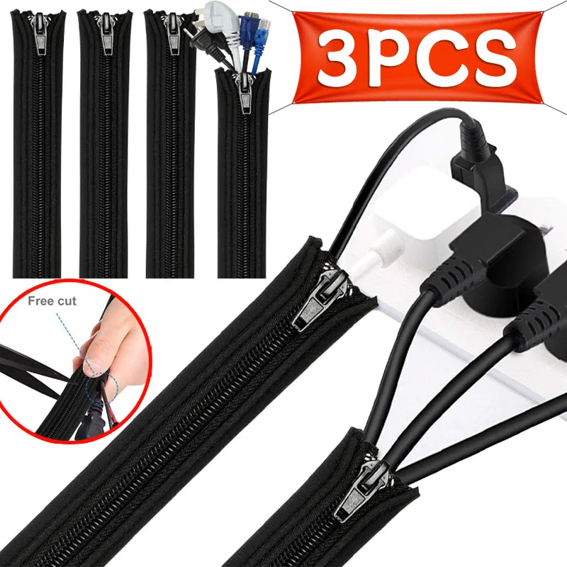 3-2-1PCS-Flexible-Cable-Management-Sleeve-Cord-Organizer-with-Zipper ...