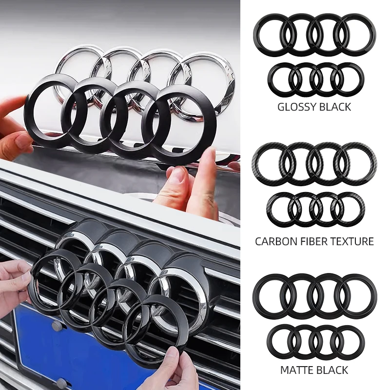 ABS-Four-Ring-Car-Logo-Cover-Front-Grille-Badge-Rear-Trunk-Emblem-Decal ...