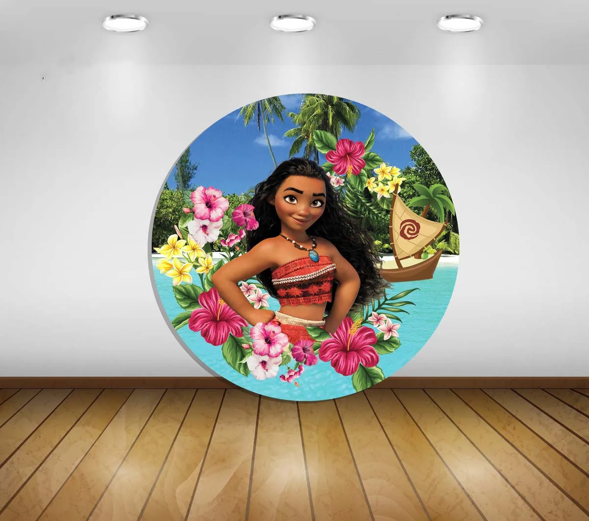 Round Backdrop Cover Moana Princess for Birthday Party Baby Shower ...
