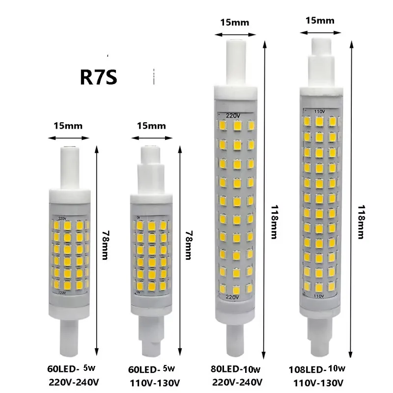 1 unidad 110v 230v regulable LED R7S bombilla de enchufe Horizontal R7S ...