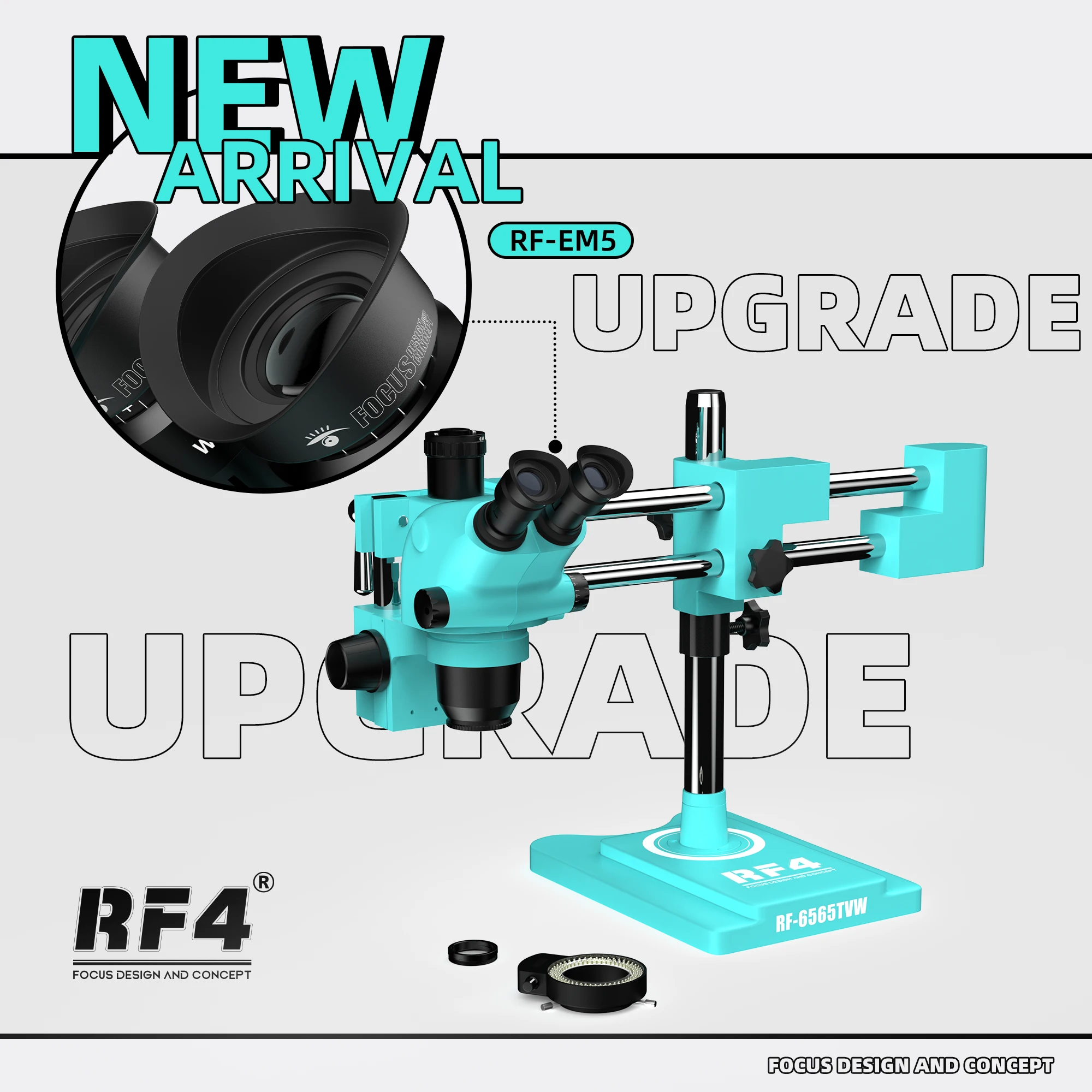RF4 6.5-65X 360 ° Double Boom Bracket Synchronous Zoom Magnification Observation Triocular ...