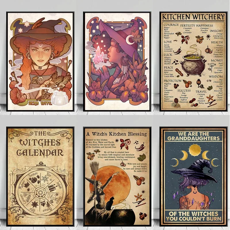Halloween-Classical-Witch-Poster-Magic-Girl-Canvas-Poster-Print ...