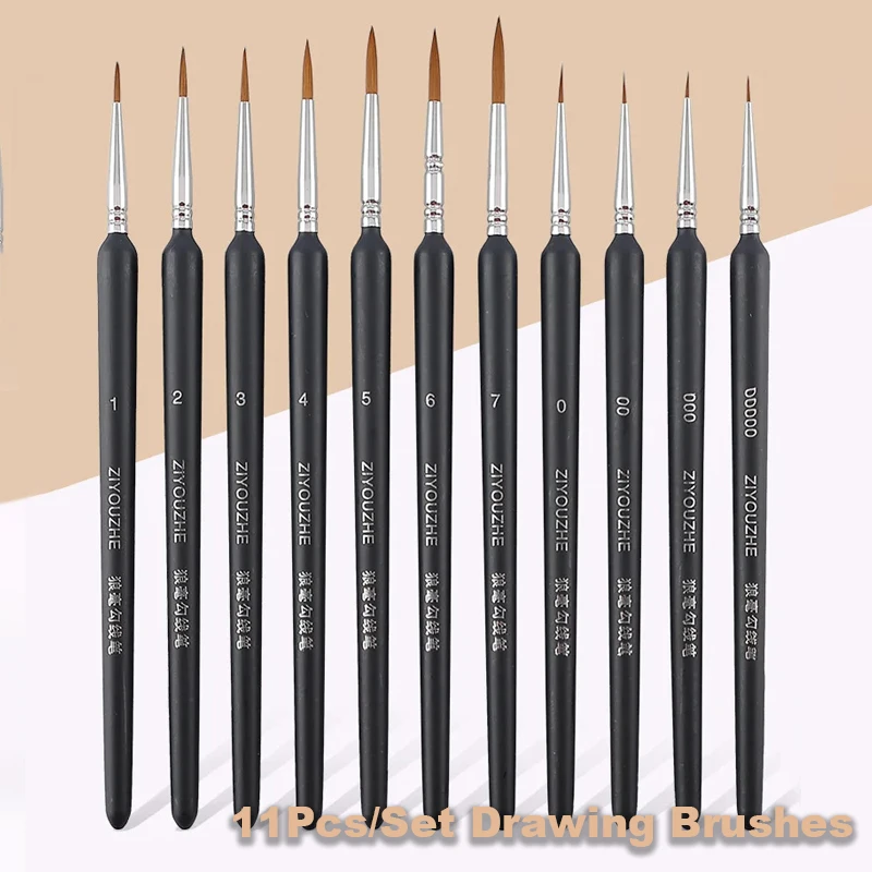 11Pcs/Set Miniature Paint Brushes Art Detailing Writing Drawing Brushes ...