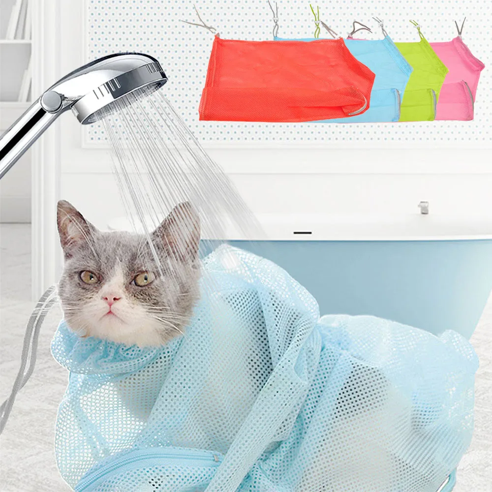Mesh Cat Grooming Bathing Bag Pet Adjustable Cats Washing Bags For Pet ...