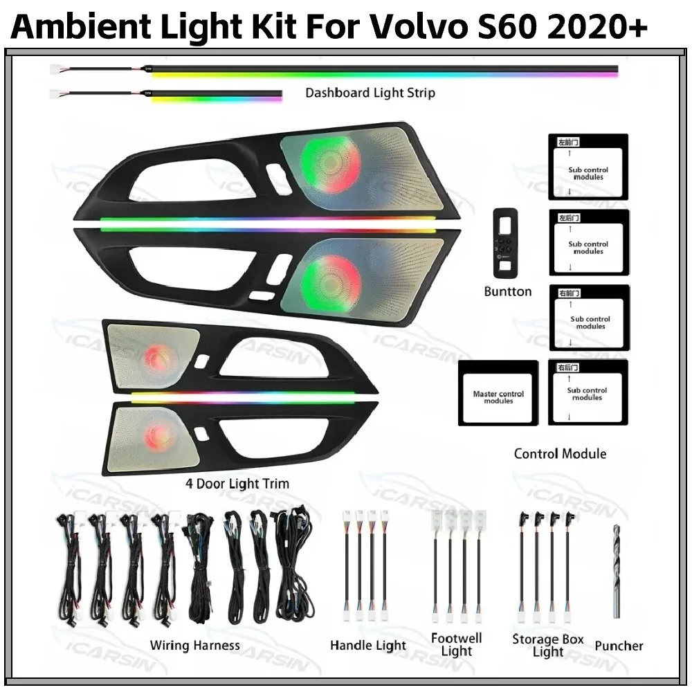 64 Colors Ambient Lighting Upgrade Kit for Volvo S60 2020+ Car Interior ...