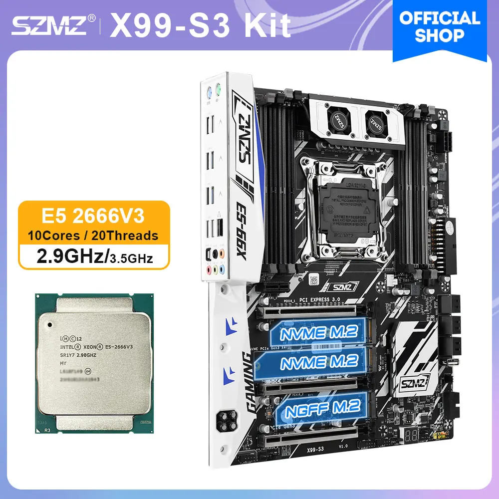 Szmz X99 Jogo Placa-mãe Kit E Xeon E5 2666 V3 Processador 2.9ghz 10 Núcleos 20 Fios Placa Mãe ...
