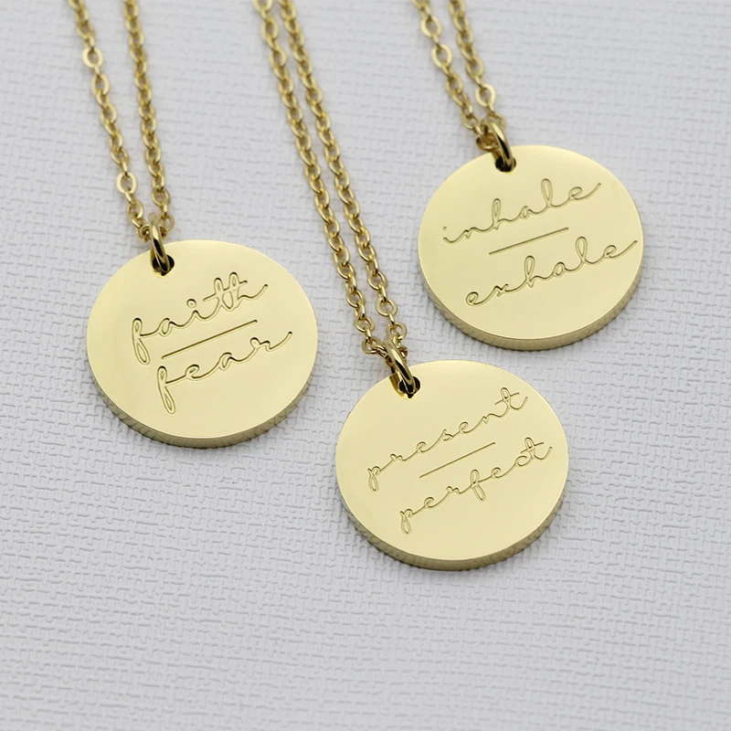 Simple Disc Pendant Necklace Stainless Steel Gold Plated Faith Over ...