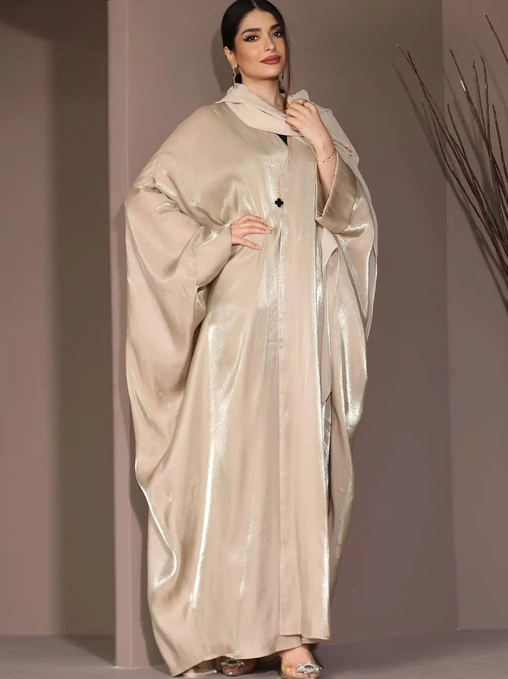 Summer Abaya Muslim Dubai Shiny Satin Kimono Sleeves Party Evening Outwear Saudi Robe Islamic ...