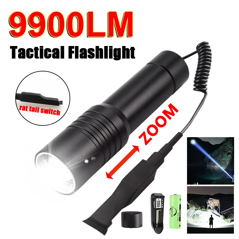 New-Strong-Light-Tactical-Flashlight-Long-range-Zoom-18650-Rechargeable ...