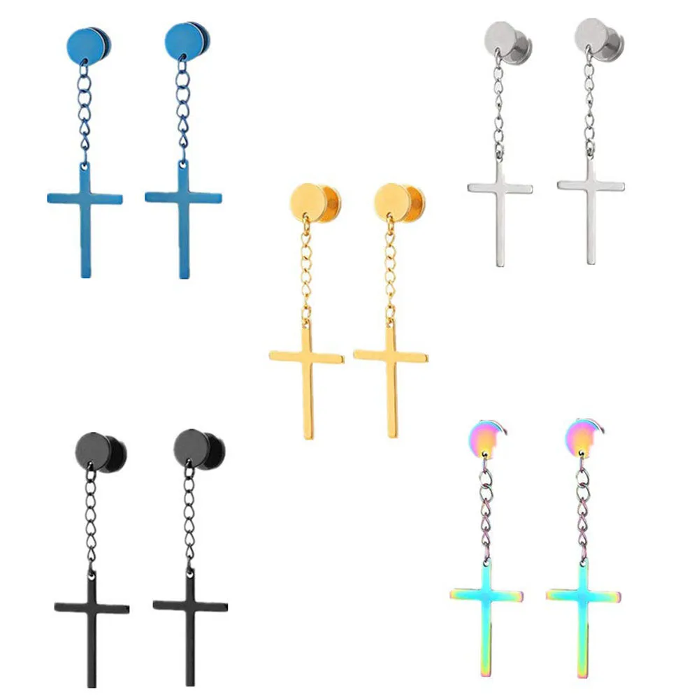 1-Pair-5-Pairs-Stainless-Steel-Religious-Cross-Dangle-Tassel-Earrings ...