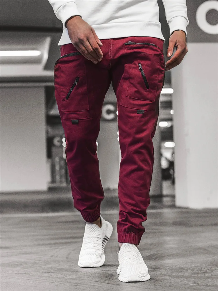 Men's Casual Jogging Pants Fashionable Paneled Zipper Cotton Cargo Pants