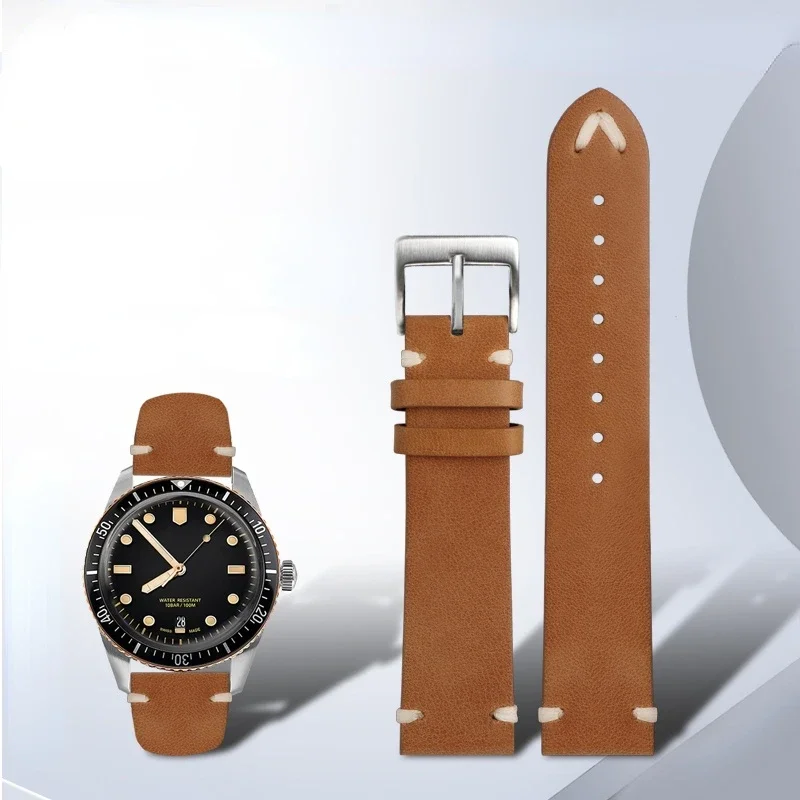 Genuine Leather Watch Strap for Oris 65 Diving Series Copper Ring Large ...