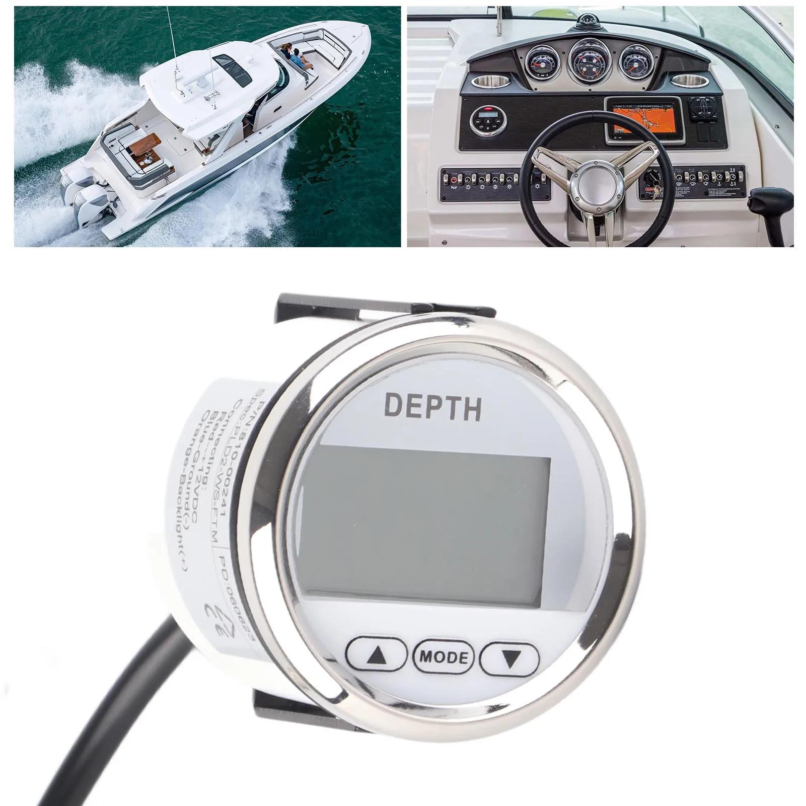 Waterproof Dash Depth Finder Transducer 0-100m/0-328FT Depth Sounder ...