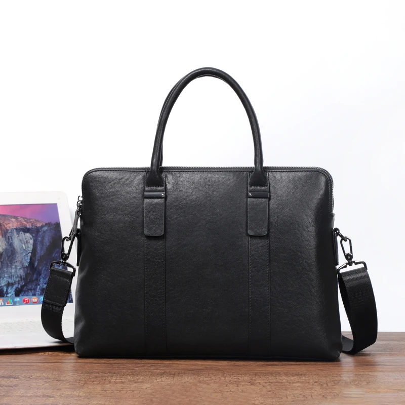 Double-Zipper-Men-Handbag-Genuine-Leather-Business-Men-Briefcase-Laptop ...