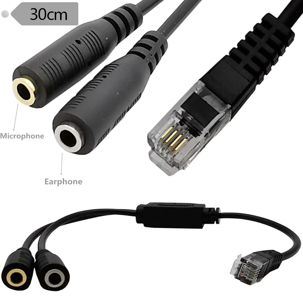 30CM-RJ9-Plug-to-2-X-3-5mm-Jack-Convertor-RJ11-Jack-Cable-for-PC ...