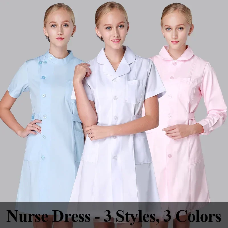White Women Dress Nurse Working Uniform Workwear Healthcare Gown ...