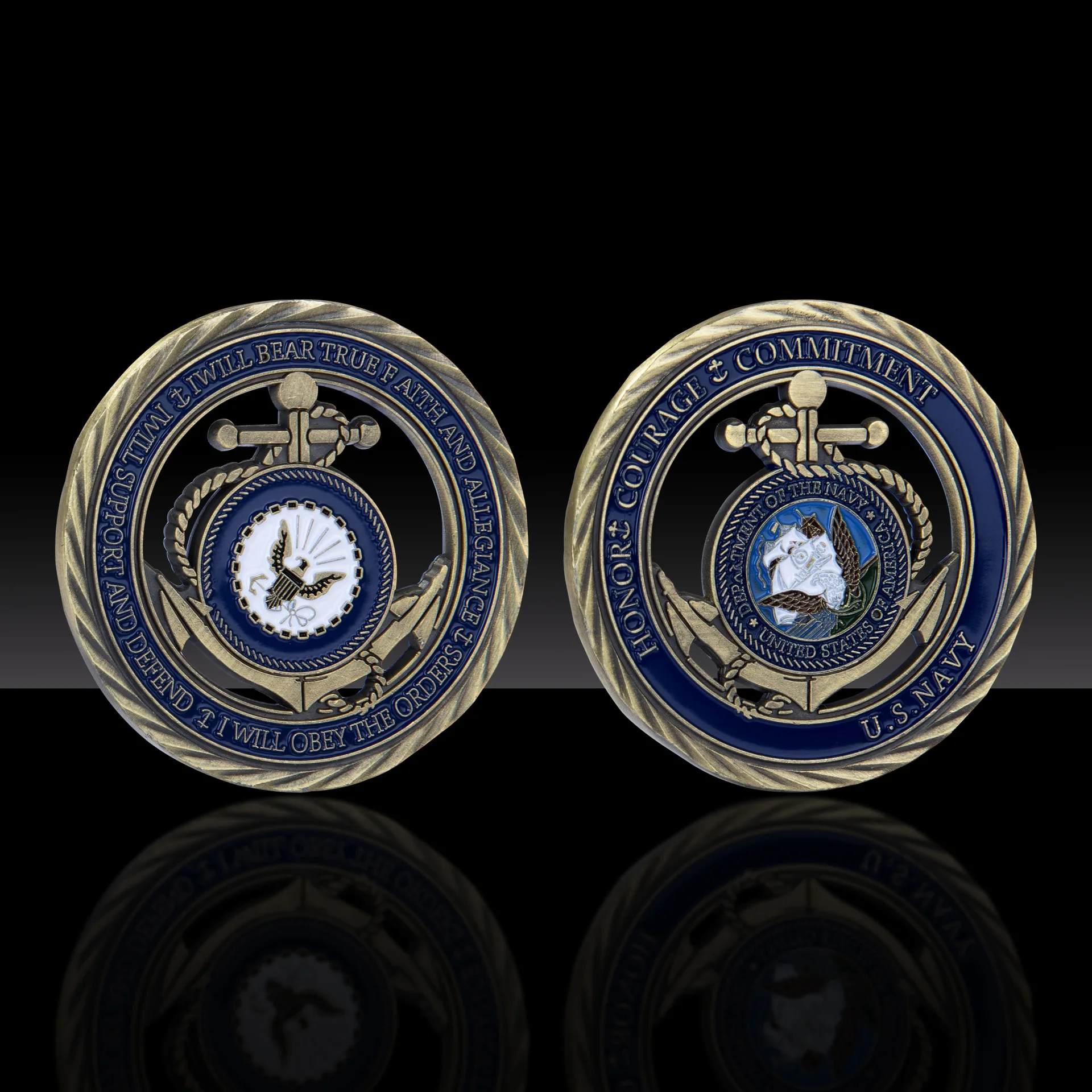 U.S. Navy Emblem Core Values Antique Copper Hollow Coin Medal of ...