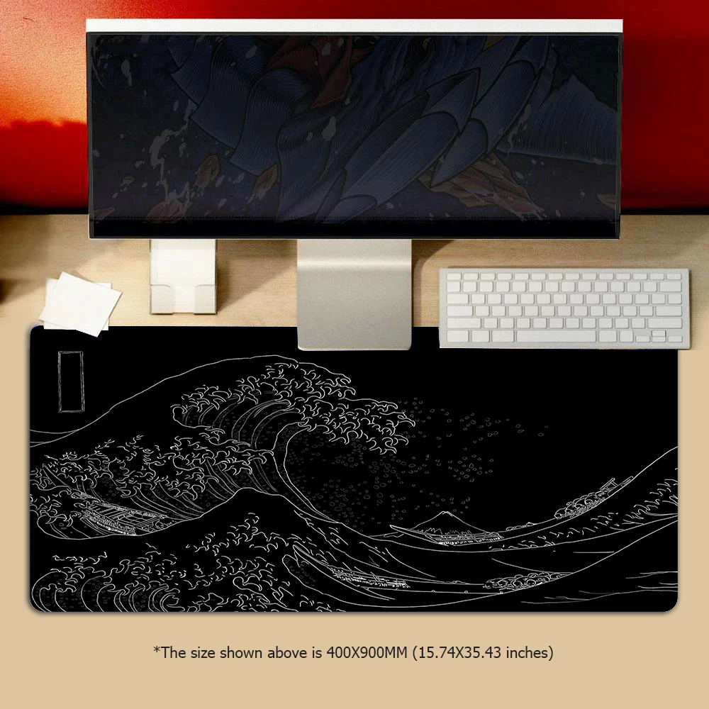 Japanese-Mouse-Pad-Gamer-Waves-Playmat-Gray-Art-Aesthetics-XL-Computer ...