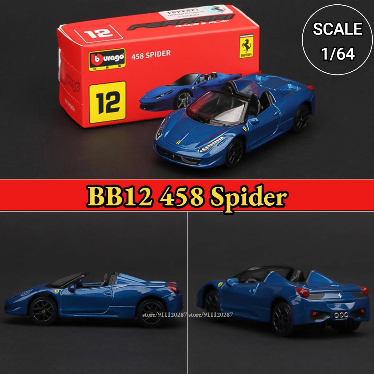 Bburago-1-64-Ferrari-Miniature-Car-Model-BB12-458-Spider-Scale-Enzo ...