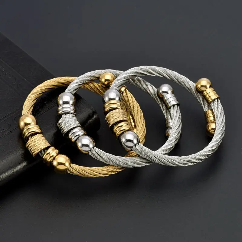 New Fashion Stainless Steel Open Men Male Cuff Crystal Bangles Trendy ...