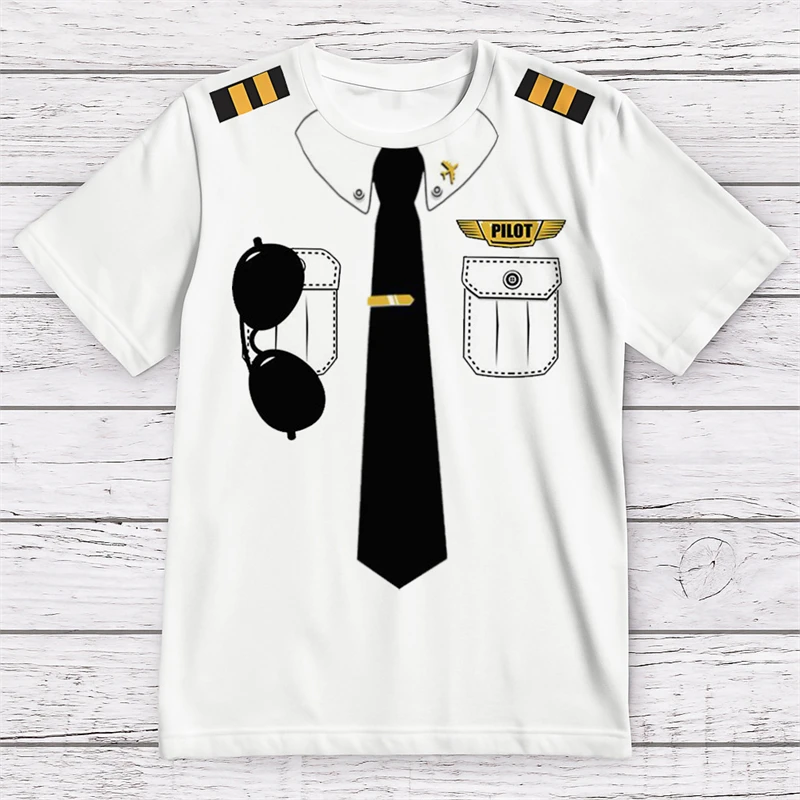 Funny Pilot Uniform Graphic T Shirts For Men Summer Fashion Short ...