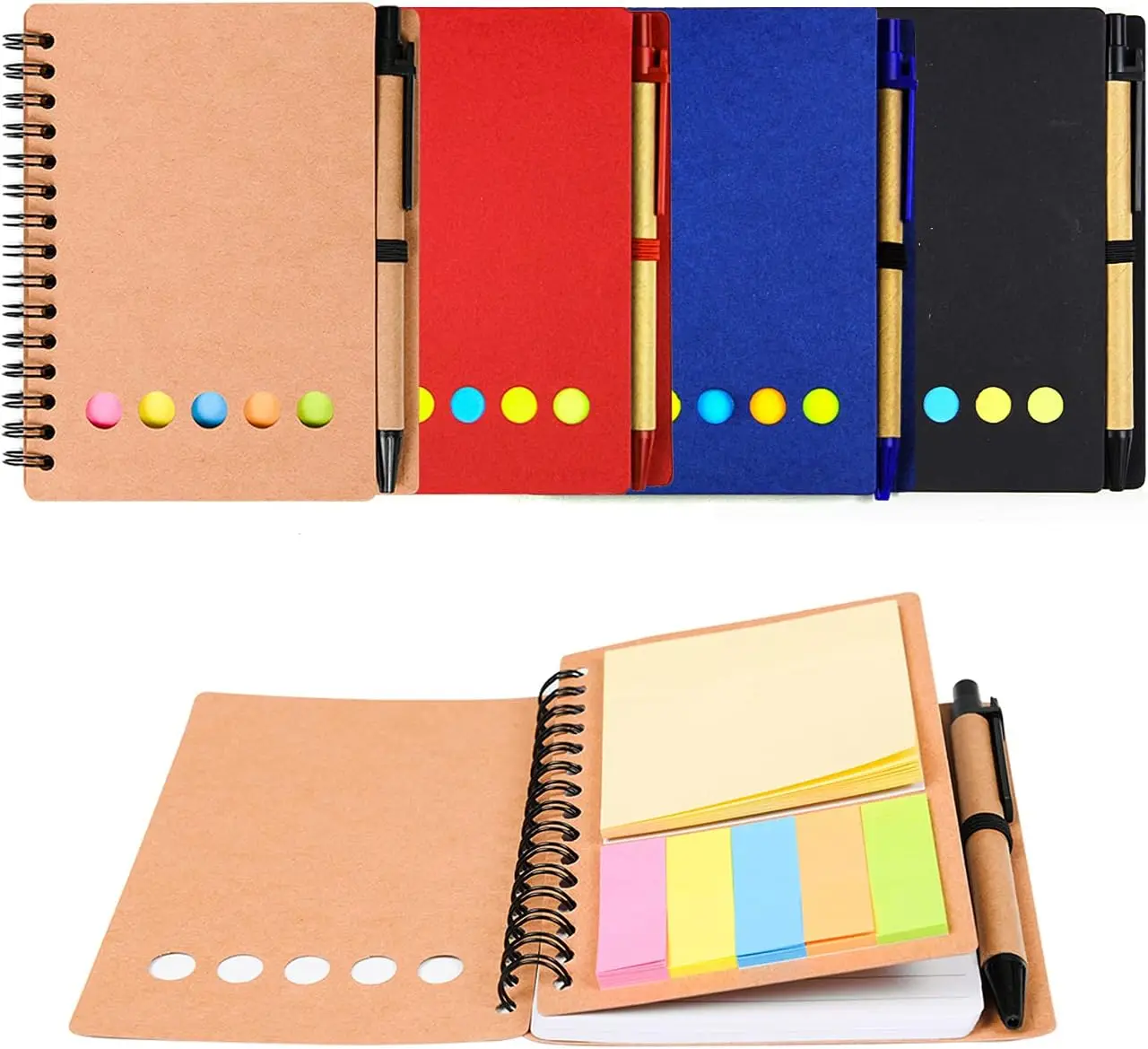 Kisdo-Lined-Spiral-Notebook-Kraft-Paper-Cover-Notepad-with-Pen-In ...