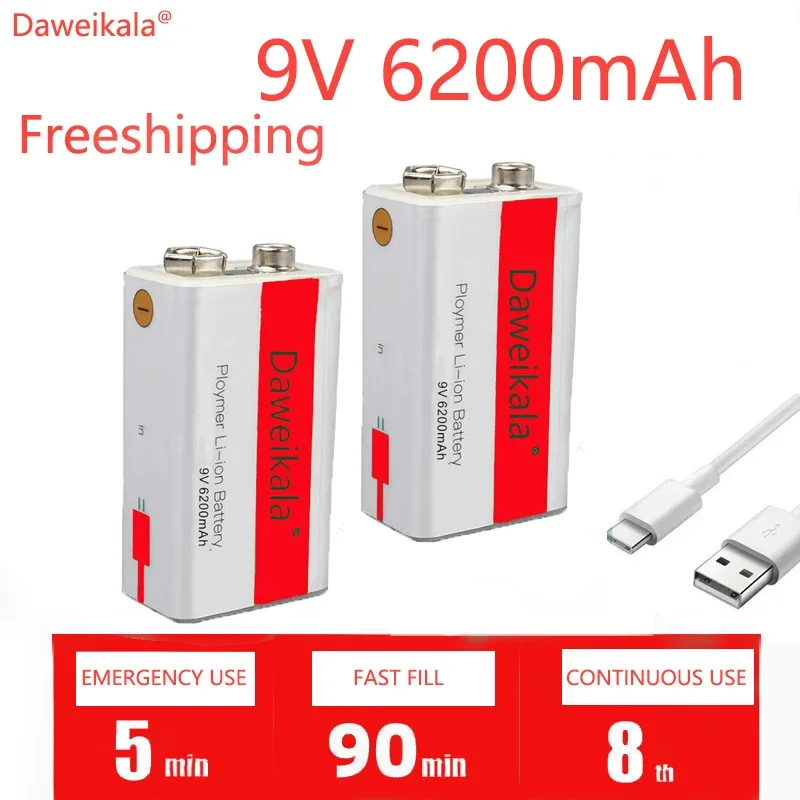 2021-new-9v6200mah-lithium-ion-rechargeable-battery-Mini-USB-battery-9V ...
