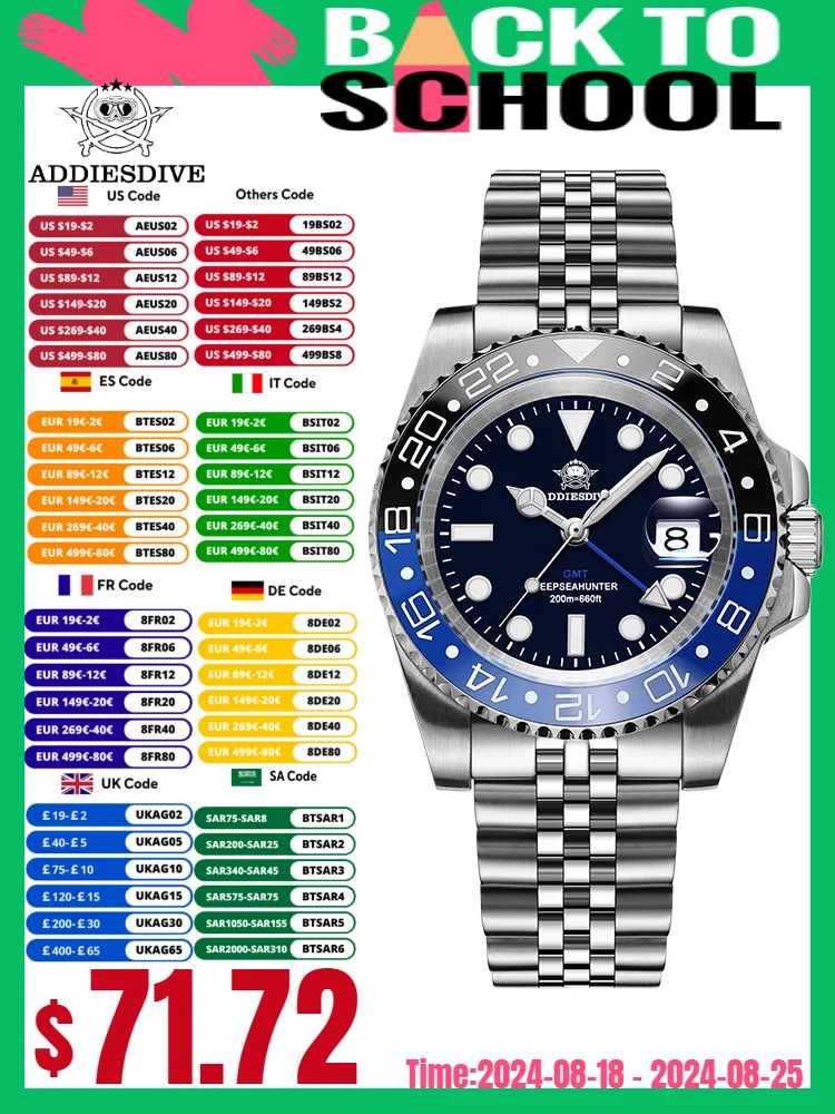 ADDIESDIVE-GMT-Watch-BGW9-Super-Luminous-200M-Waterproof-Ceramic-Bezel ...