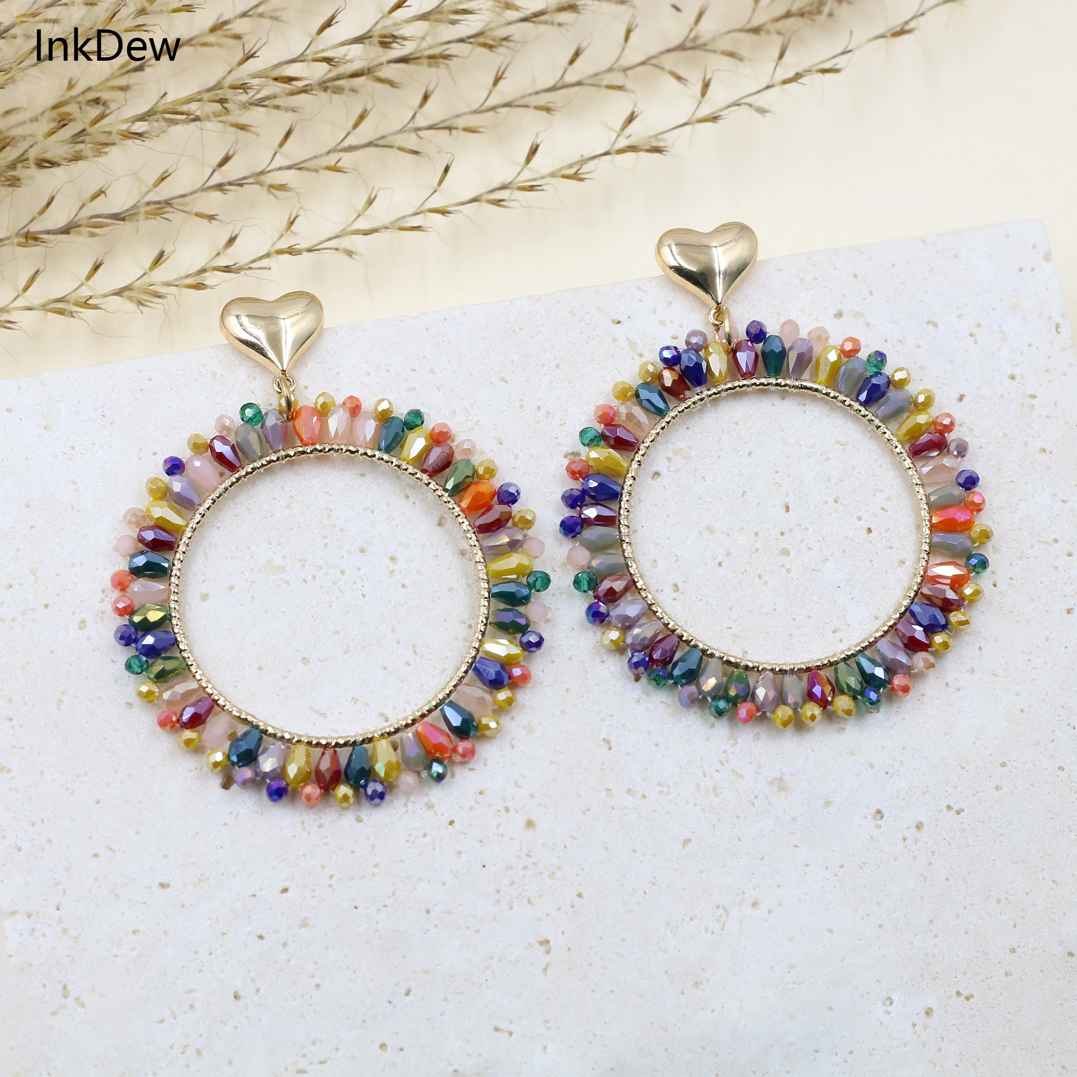 INKDEW-Big-Round-Drop-Earrings-for-Women-Long-Earrings-Handmade-Crystal ...