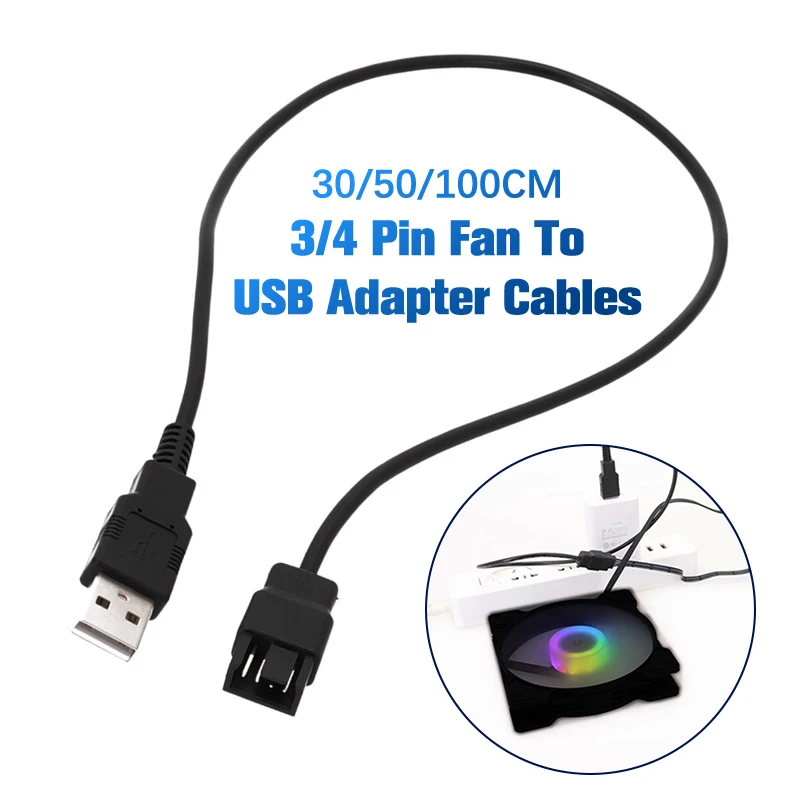 30-50-100CM-3-4-Pin-Fan-To-USB-Adapter-Cables-Computer-Pc-Fan-Power ...