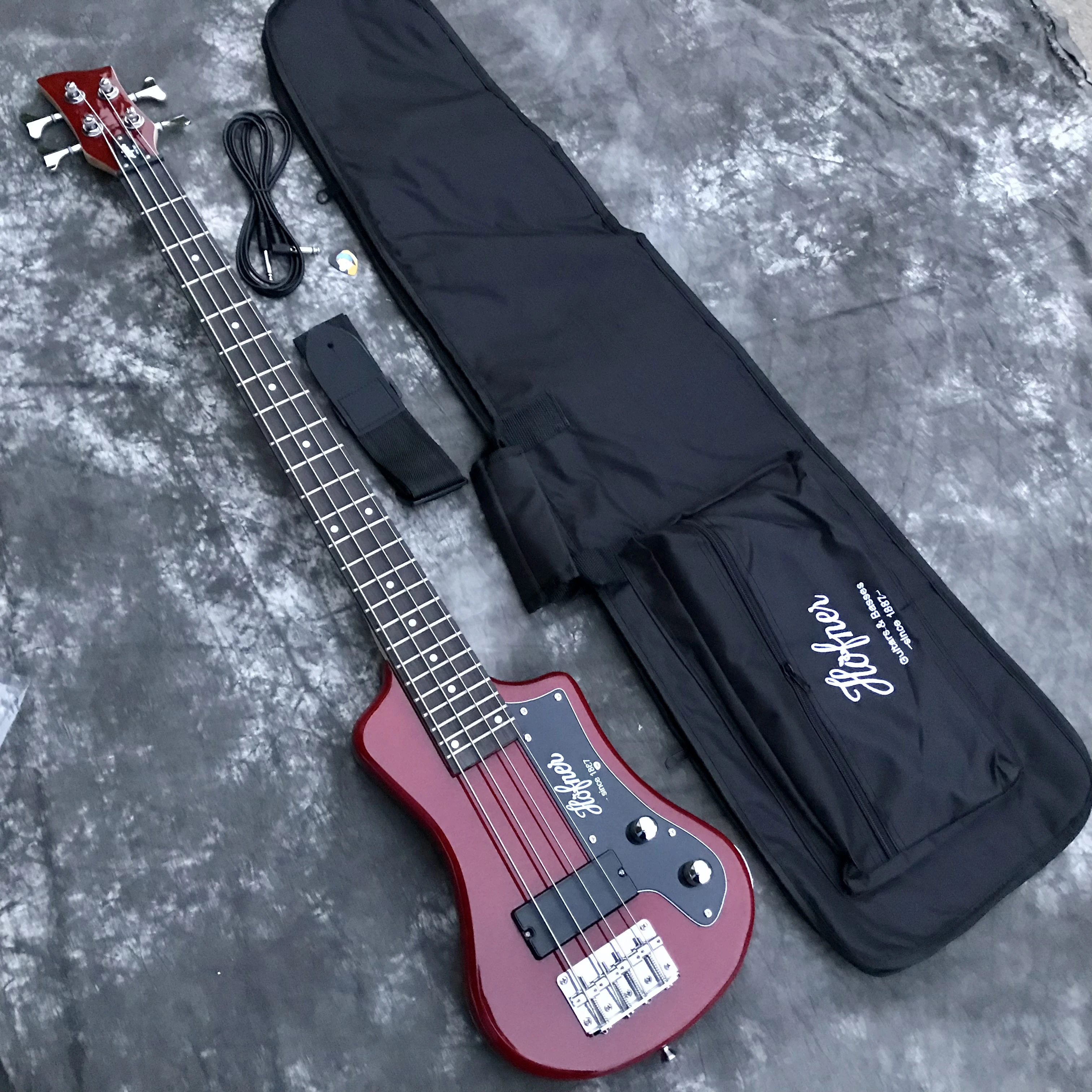 Mini-Hofner-bajo-el-ctrico-port-til-guitarra-de-viaje-color-marr-n-rojo ...