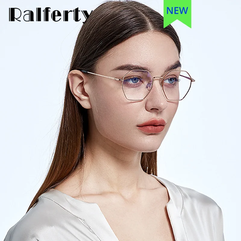 Ralferty Pure Titanium Eyeglass Frame Female Hexagon Specs Frame For