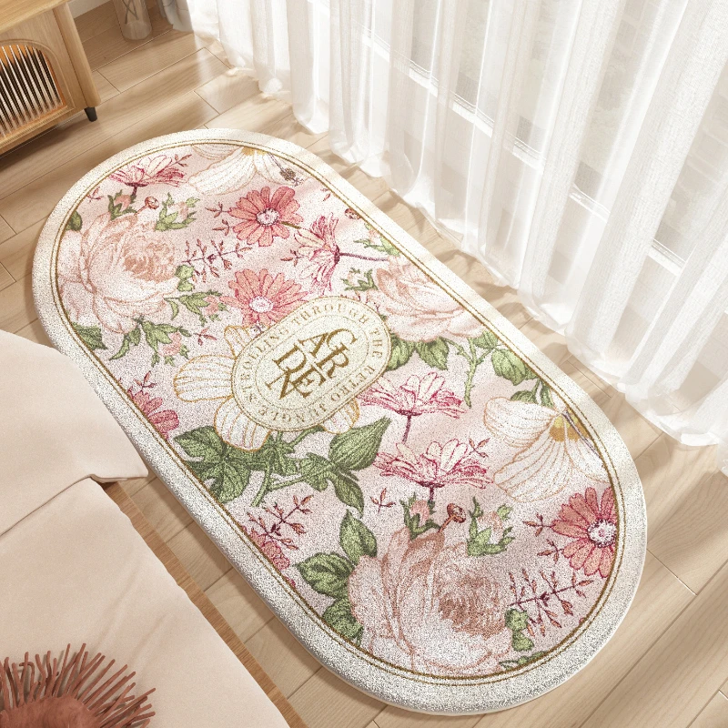 Flower-Pattern-Bedside-Floor-Mat-Thick-Retro-Lounge-Rug-Pink-Girl ...