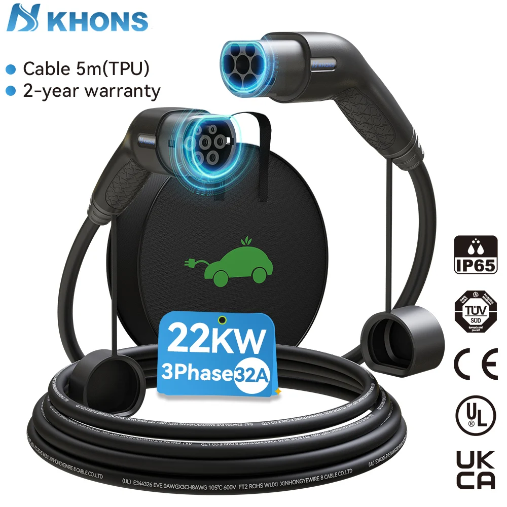 Khons EV Charging Cable Type2 To Type2 Charger Cable 22kw 32A EV ...