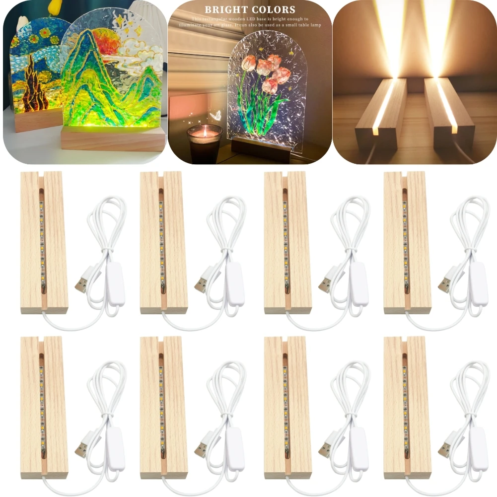 Creative Led Wood Display Base Rectangle Crystal Usb Lighted Stand For ...