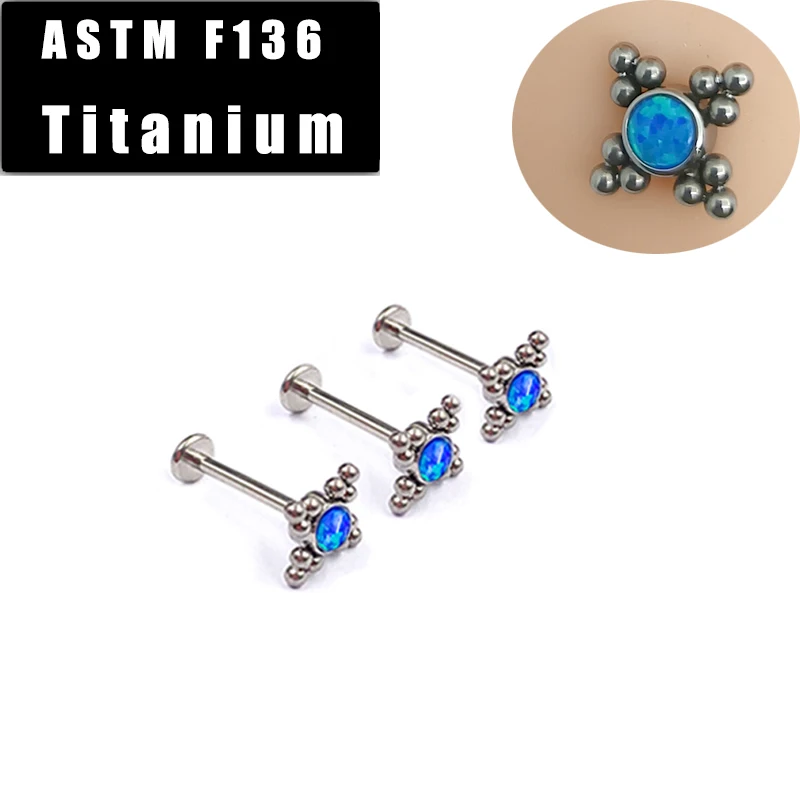 ASTM-F136-Titanium-Labret-Lip-Piercing-Ring-Opal-Center-Ball-Cluster ...