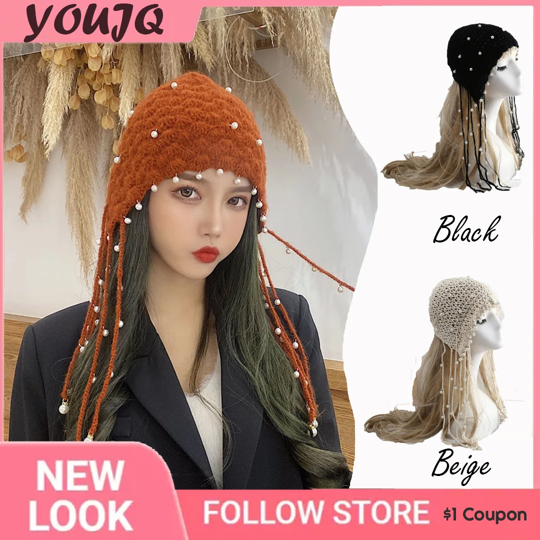 INS Winter Women Hat Knitted Beanie Hat Lady Crochet Pearl Skullies ...
