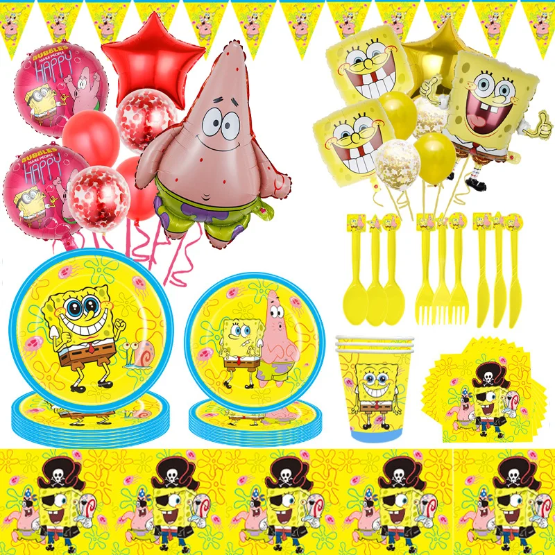 Cartoon-Sponge-Bob-Party-Supplies-Plate-Cup-Tablecloth-Banner-Birthday ...