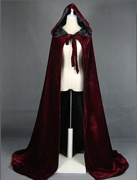 Hooded-Cloak-Long-Velvet-Cape-Robe-Green-Black-Red-Halloween-Carnival ...