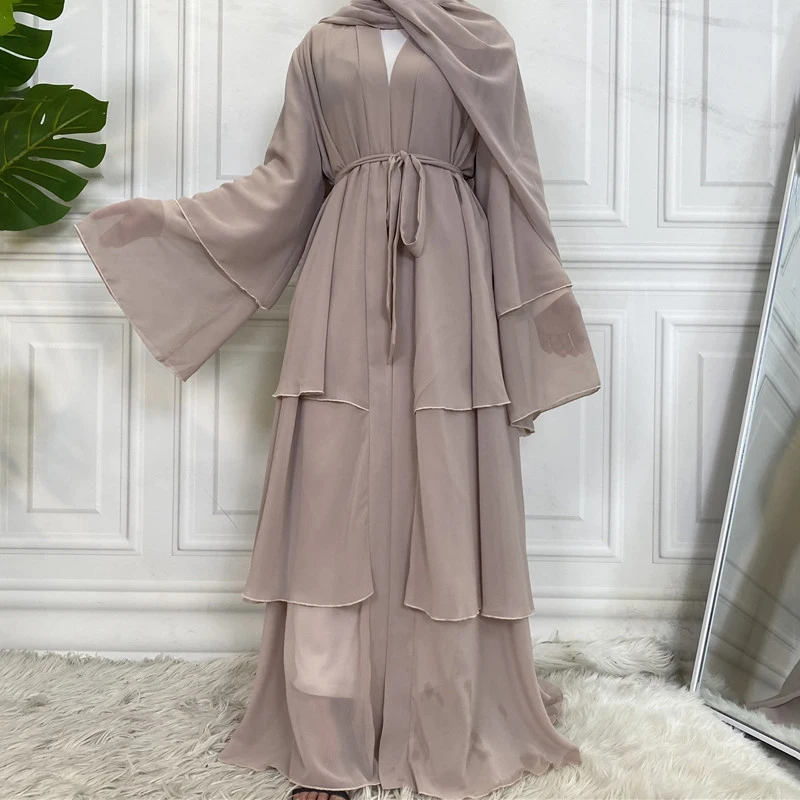 Ramadan-Layered-Open-Front-Abaya-Long-Sleeve-Dress-With-Belted-Without ...