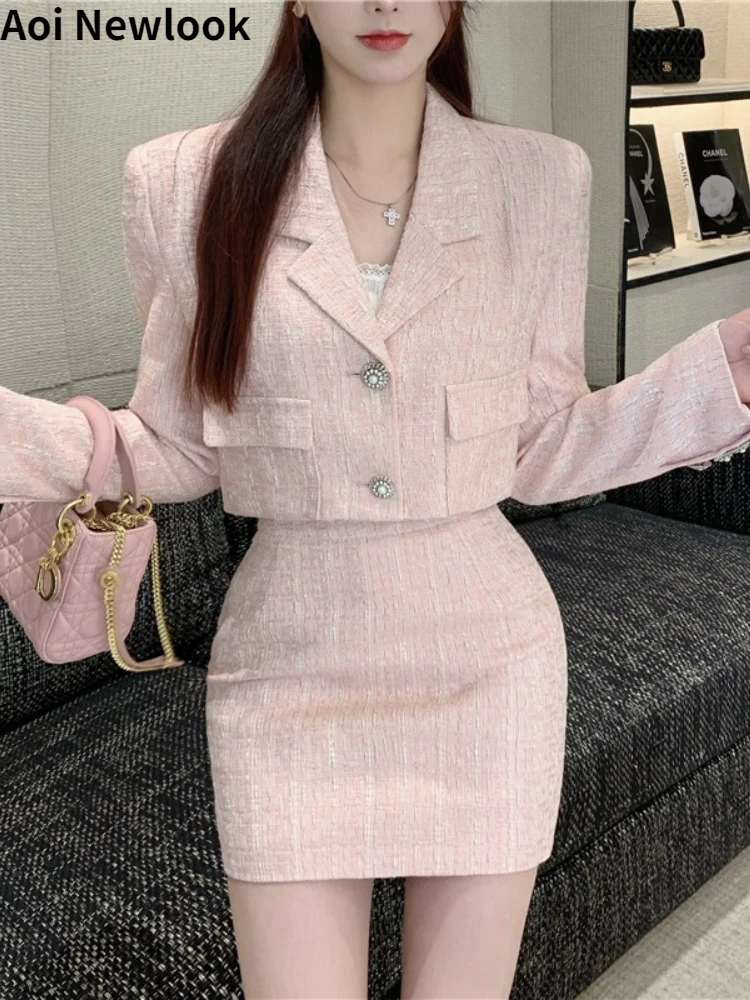 Elegant-Fashion-Pink-Tweed-Suit-Women-s-Autumn-2023-Y2k-High-Quality ...