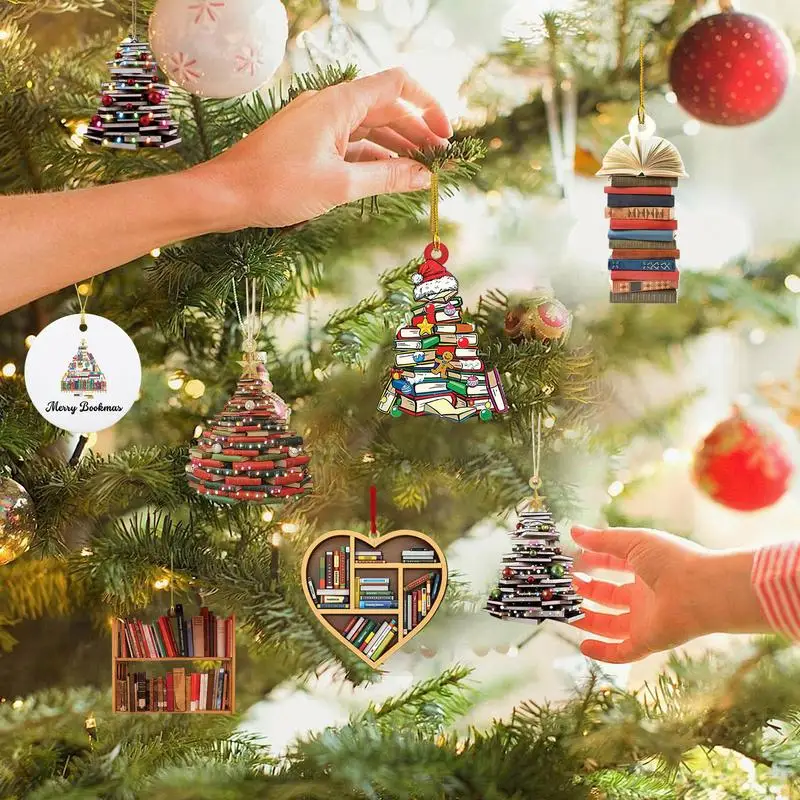Book-Christmas-Tree-Ornament-2D-Acrylic-Book-Stack-Dangling-Pendant ...