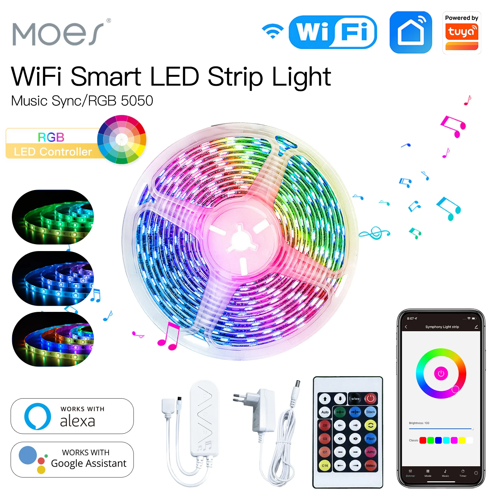 Mose Wifi Smart Led Light Strip Tuya 5050 Rgbww Music Sync Color ...