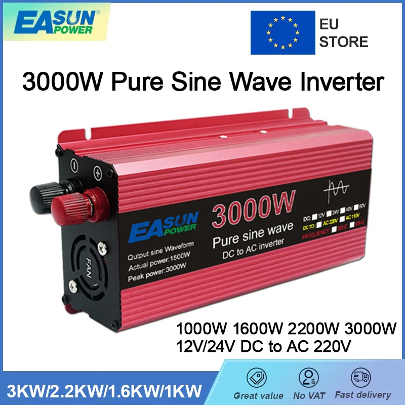 Pure Sine Wave Inverter 3000w 2200w 1600w 1000w Power Converter Dc 12v ...