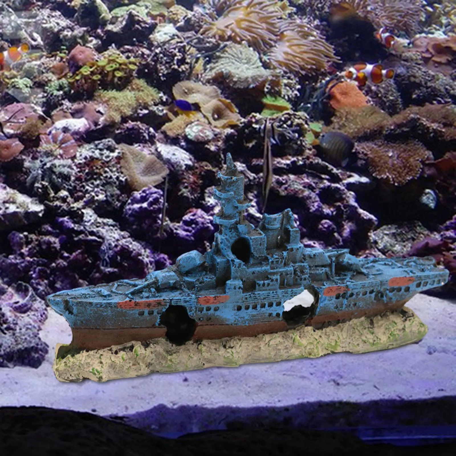 Aquarium Decoration Ship Resin Betta Fish Accessories Sunken Ship Fish ...